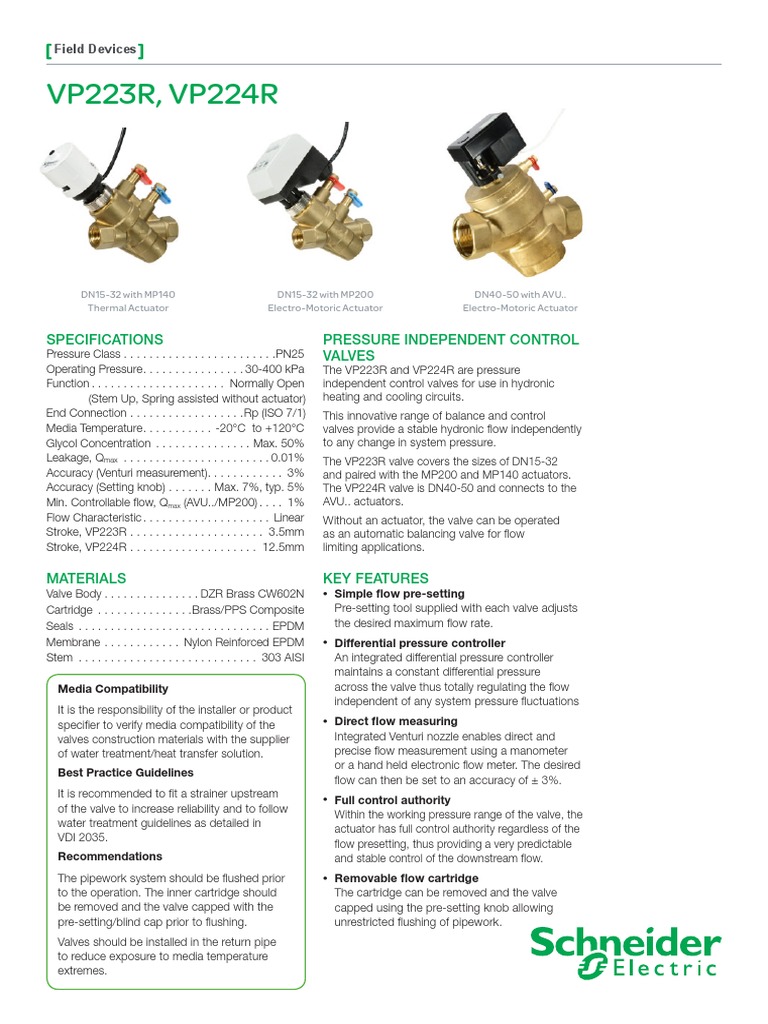 Vp223r Vp224r Picv Specification Sheet | PDF | Valve | Pressure Measurement