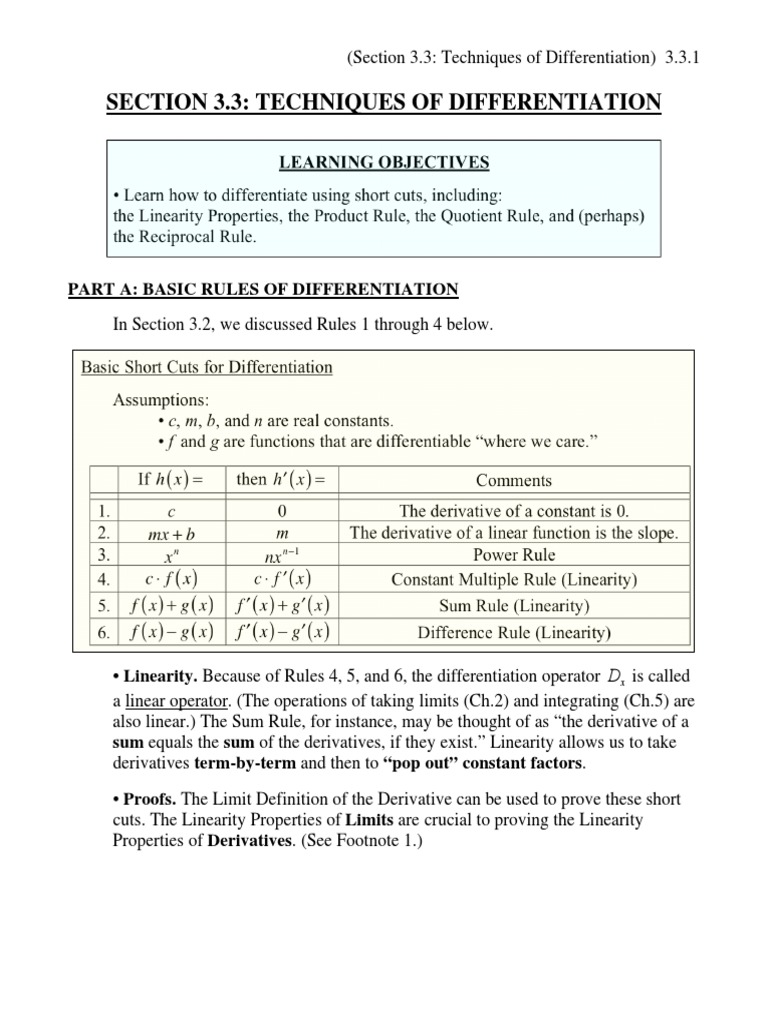Section 3.3: Techniques of Differentiation: Learning Objectives | PDF ...