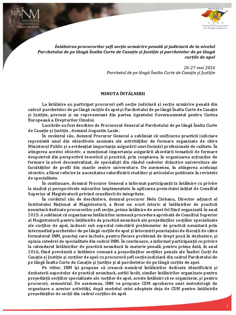 Minuta Intalnire Pca | PDF