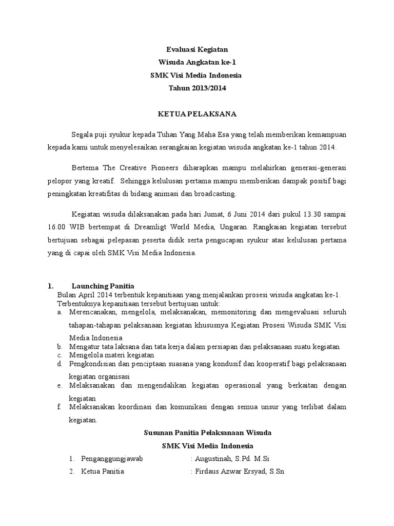 Contoh Laporan Evaluasi Kegiatan | PDF