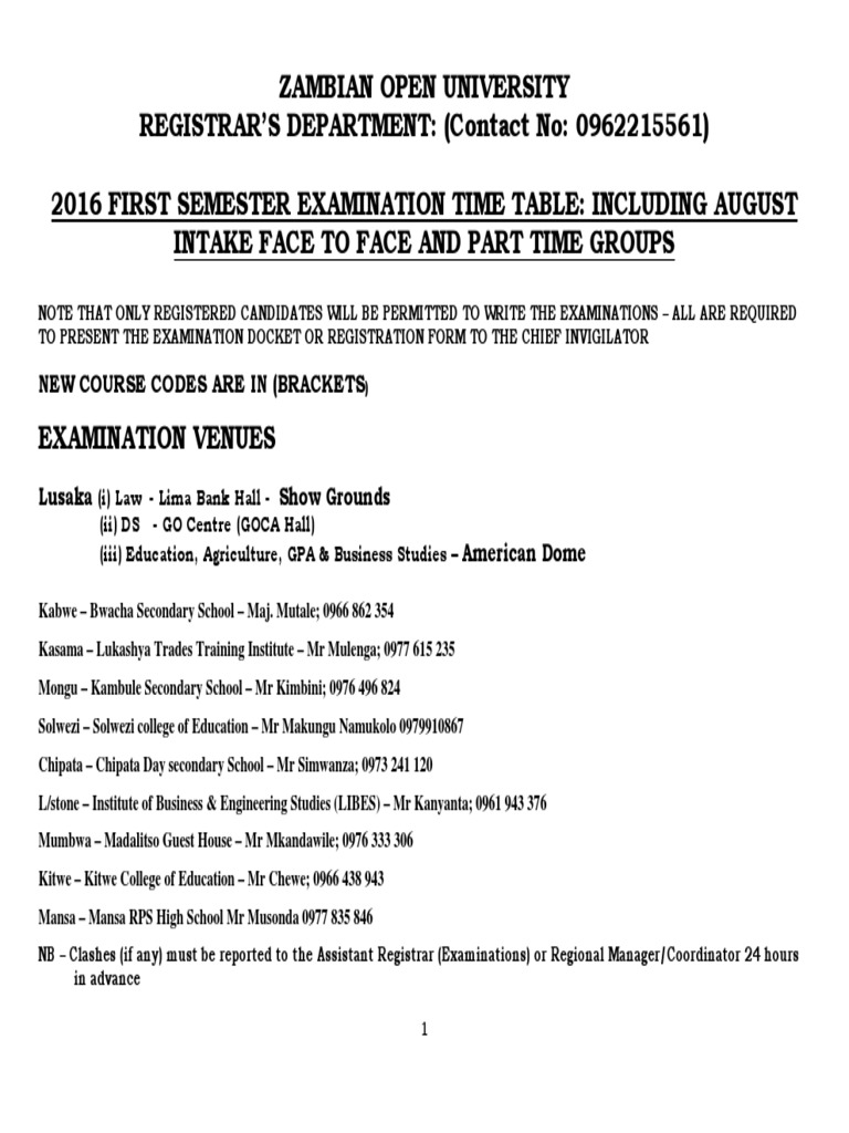 2016 1st Semester Exam Time Table | PDF | Early Childhood Education ...