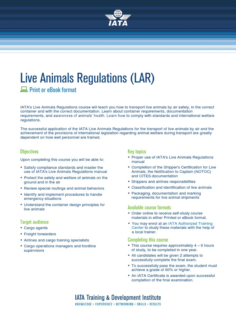 Training tcgp51 Live Animal Regulations PDF | PDF | Cargo | Transport