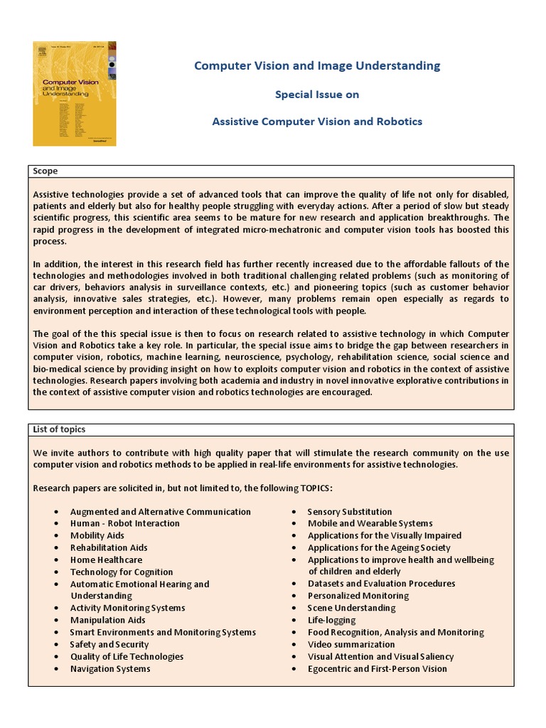 CFP - CVIU Special Issue On Assistive Computer Vision and Robotics BIO ...