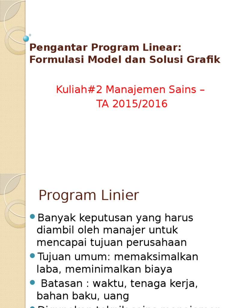2 Pengantar Program Linear Dan Grafik | PDF
