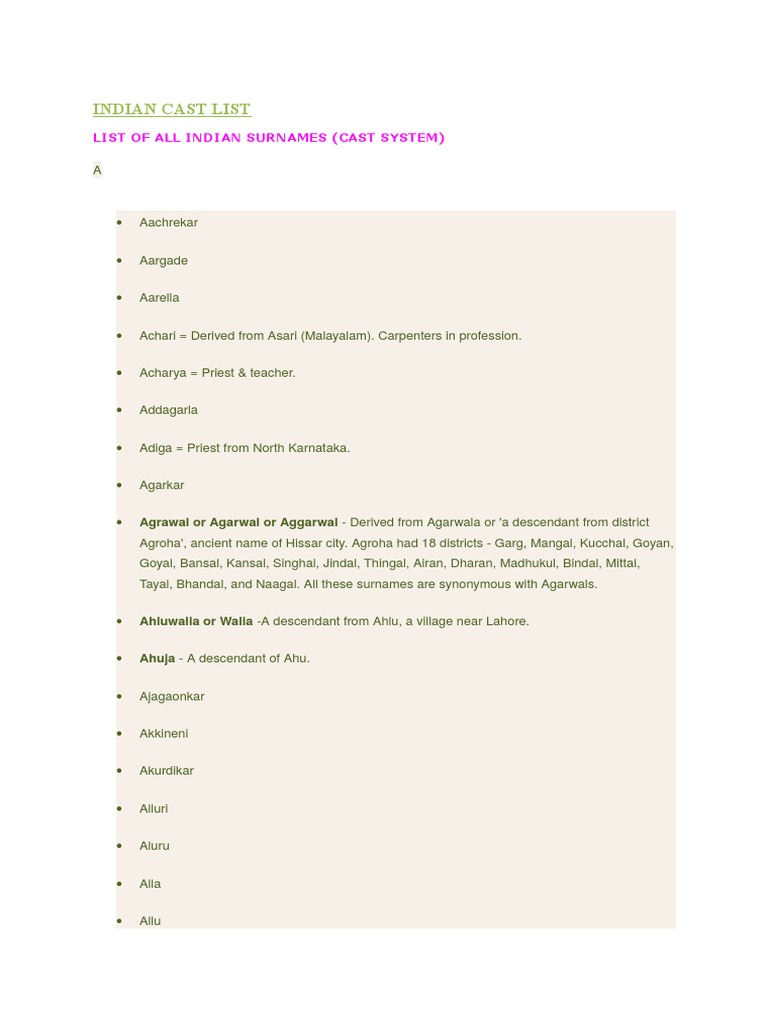Indian Cast List | PDF | Social Groups Of India | Demographics Of India