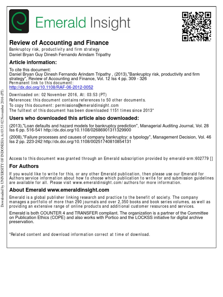 Bankruptcy Risk and Firm Productivity Analysis | PDF | Strategic ...