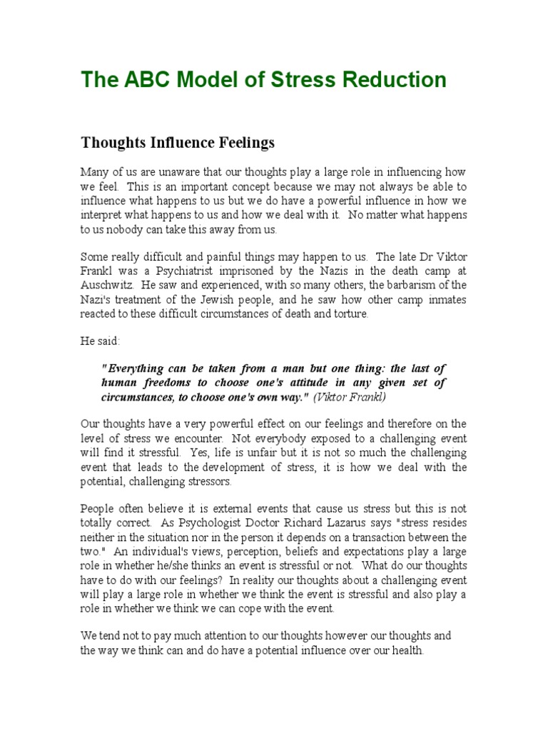 ABC Model of Stress Management | PDF | Behaviour Therapy | Stress ...