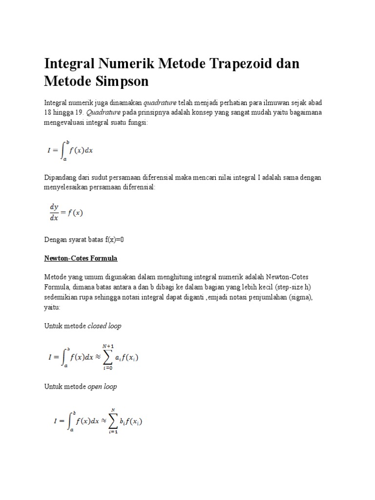 Integral Numerik Metode Trapezoid Dan Metode | PDF