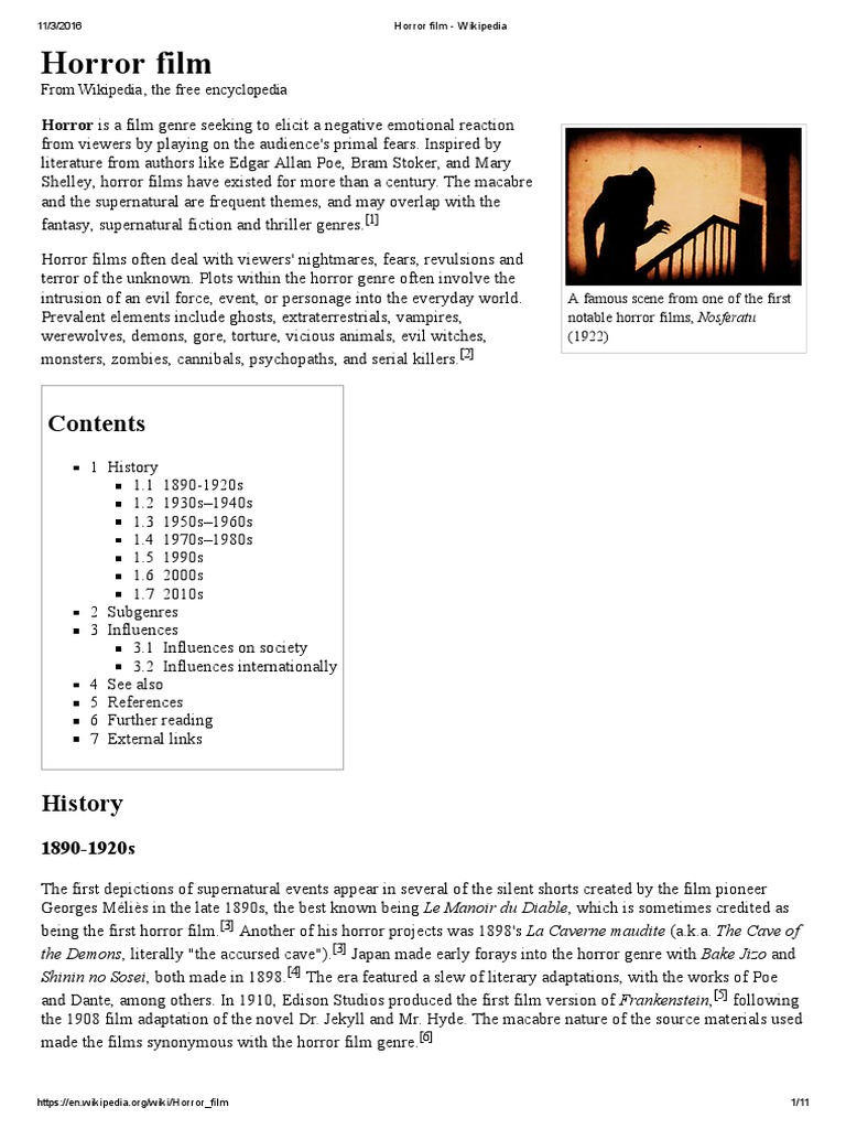Horror Film: From Wikipedia, The Free Encyclopedia | PDF