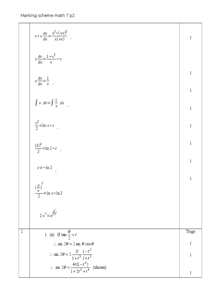 V+X DV DX X VX) X (VX) : Marking Scheme Math T p2 | PDF | Geometry ...