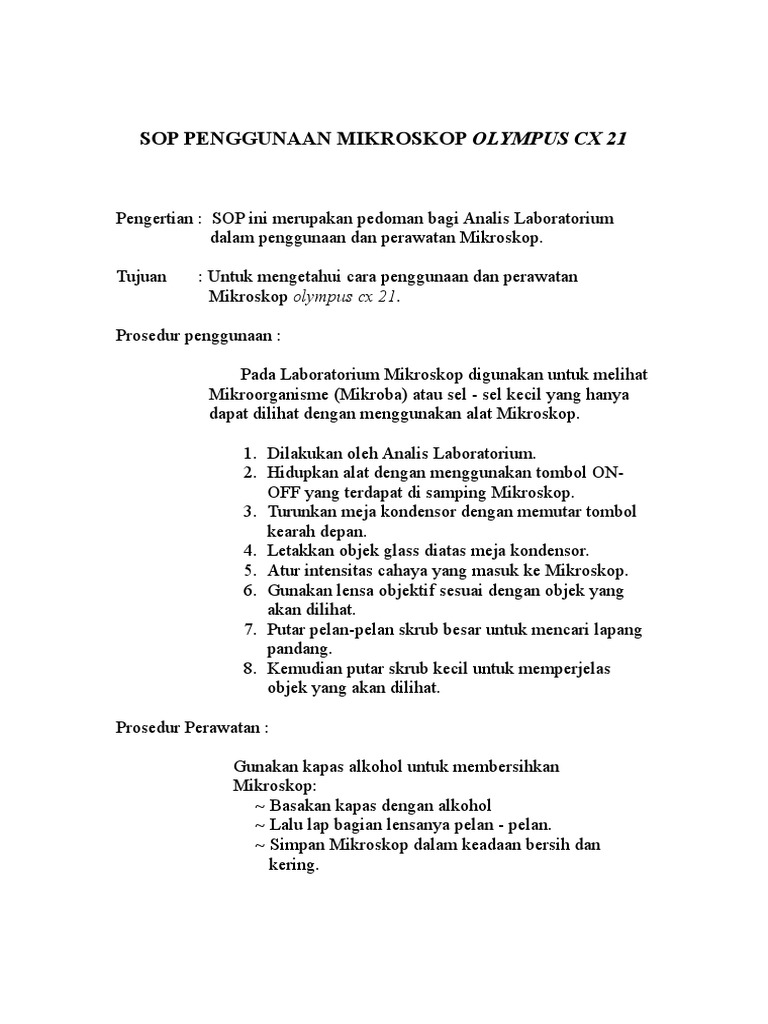 Sop Penggunaan Mikroskop | PDF