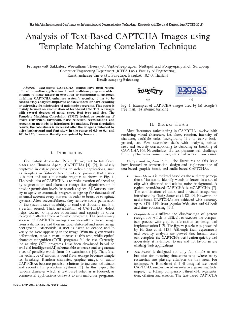 Analysis of Text-Based CAPTCHA Images Using Template Matching Correlation Technique | PDF ...