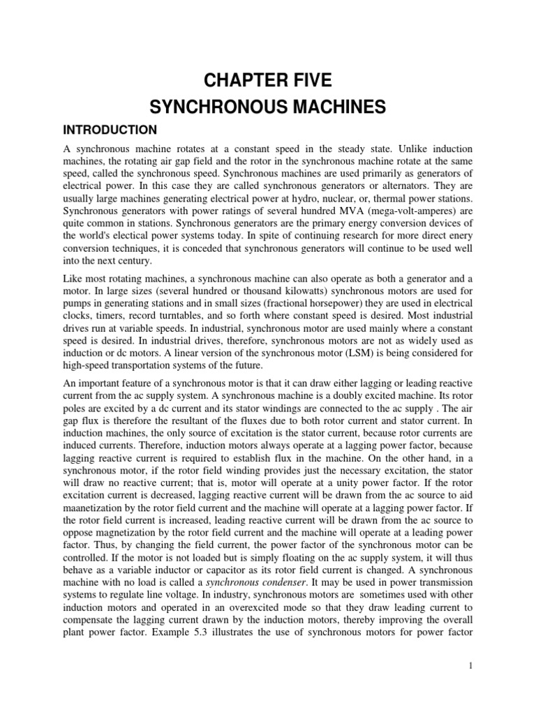 Chapter Five Synchronous Machines | PDF