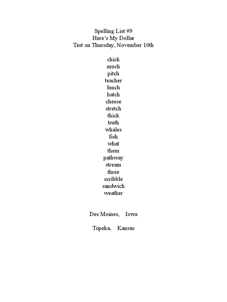 Spelling List #9 for November Test | PDF | Cooking, Food & Wine ...