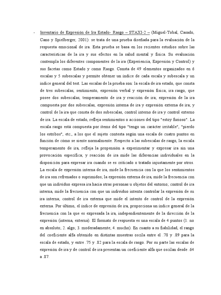 Descripción STAXI II PDF | PDF | Ira | Metafísica de la mente