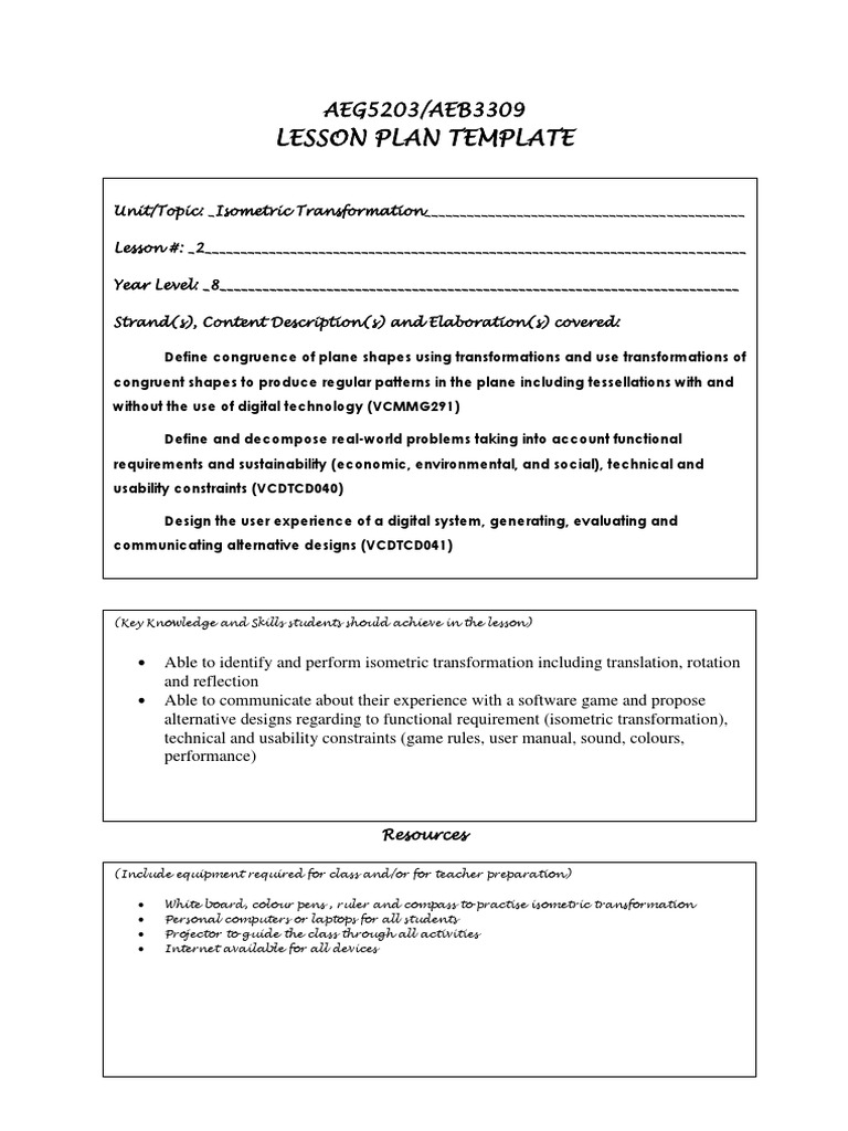 Lesson Plan - Isometric Transformation | PDF | Usability | Shape