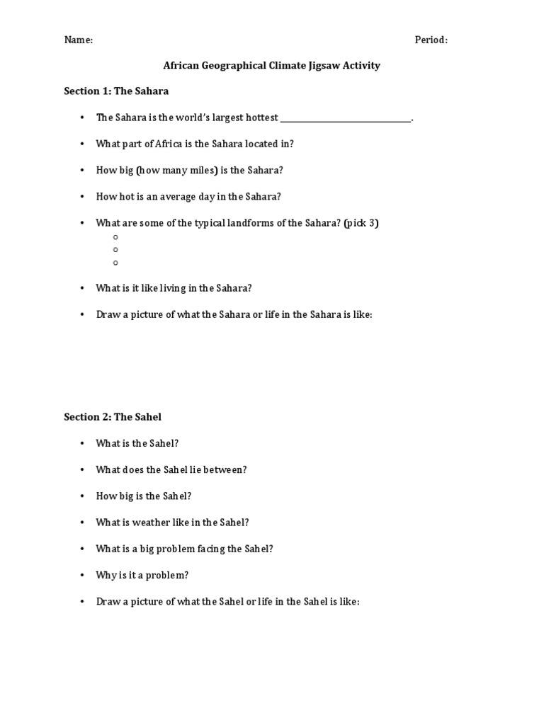 African Geographical Climate Jigsaw Activity | PDF | Travel | Foreign ...