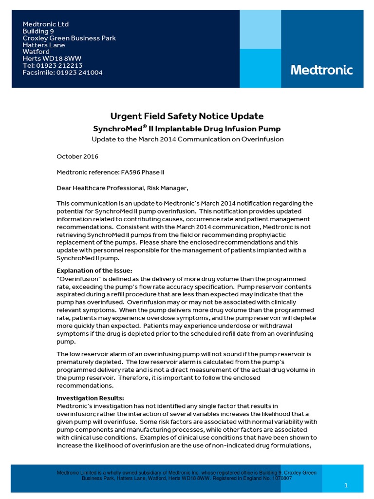 Urgent Field Safety Notice Update Medtronic SynchroMed® II Implantable ...