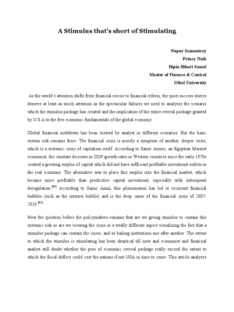 A Stimulus That's Short of Stimulating | PDF | American Recovery And ...