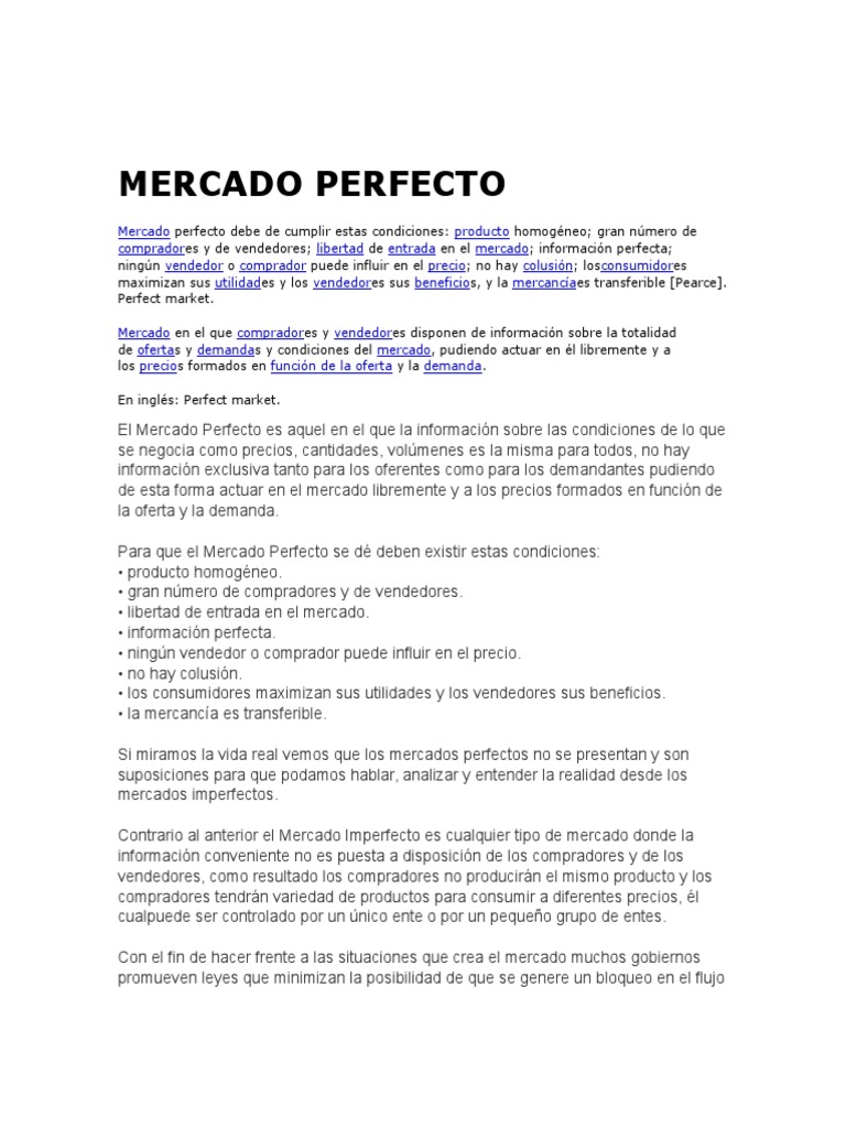 Mercado Perfecto | PDF | Competencia perfecta | Mercado (economía)