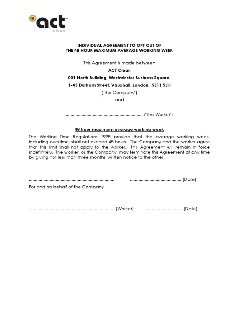 48 Hour Opt-Out Agreement Template | PDF | Finance & Money Management ...
