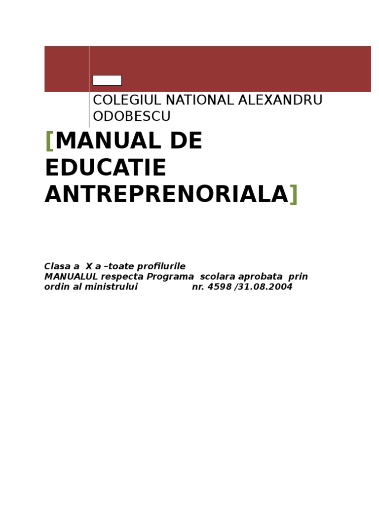 Manual Educatie Antreprenoriala | PDF