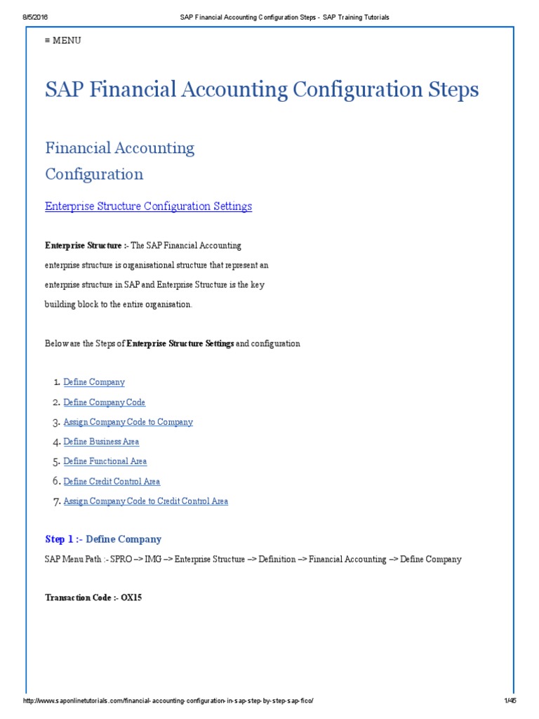 Sap Financial Accounting Configuration Steps Sap Training Tutorials Pdf Accounts Payable