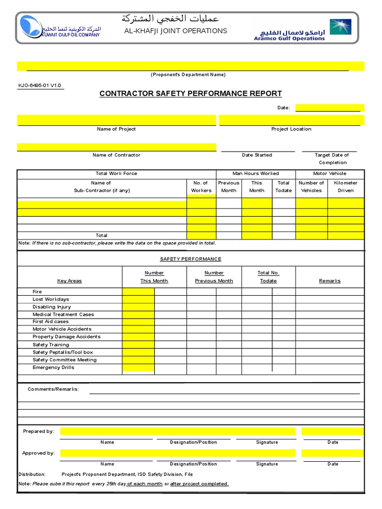 Contractor Safety Performance Report: Al-Khafji Joint Operations ...