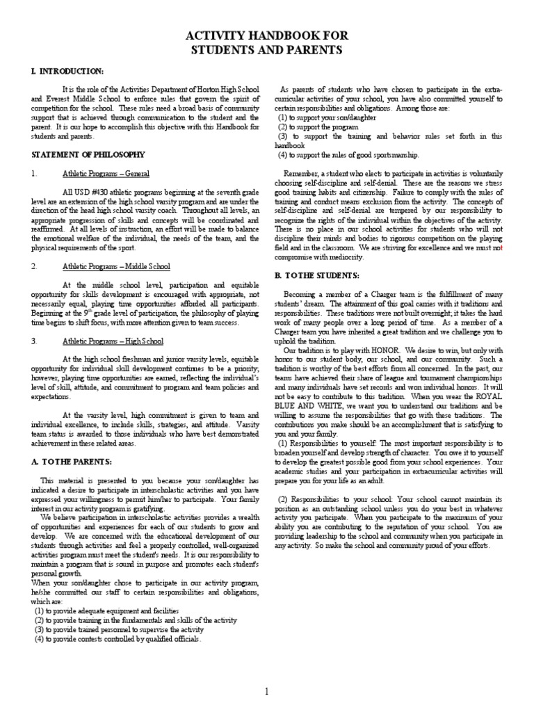 Activity Handbook | PDF | Secondary School | Sports