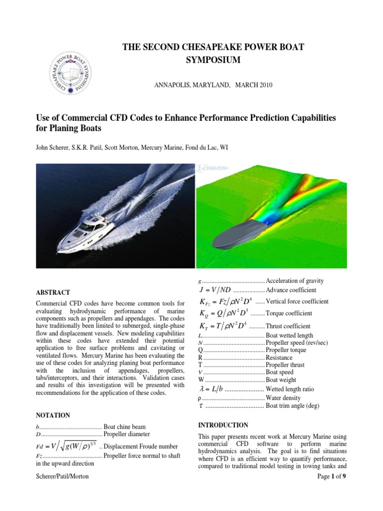 Use of Commercial CFD Codes To Enhance Performance Prediction Capabilities For Planning Boats ...