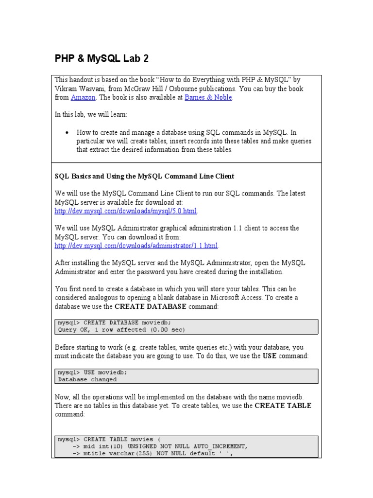 PHP & Mysql Lab 2: Amazon Barnes & Noble | PDF | Databases | My Sql