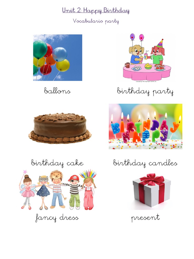 Birthday Party Vocabulary Unit 2 | PDF