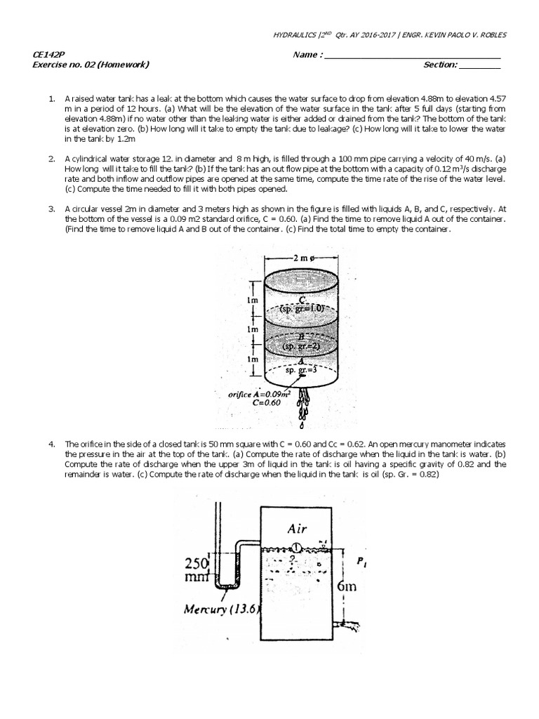 CE142P Exercise No. 02 | PDF | Liquids | Discharge (Hydrology)