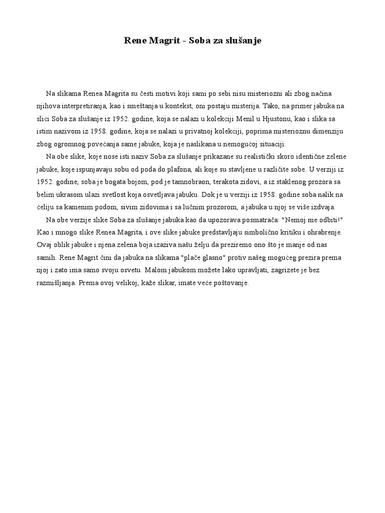 Rene Margit-Soba Za Slušanje | PDF
