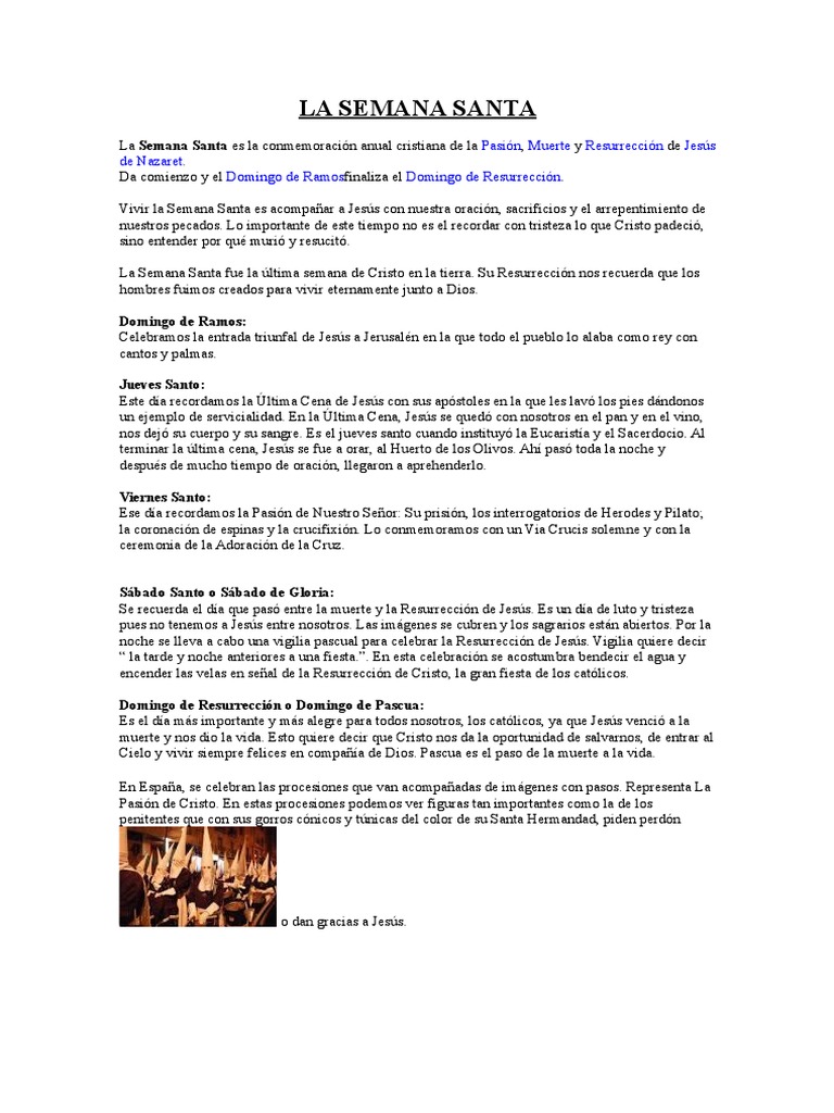 La Semana Santa Es La Conmemoración Anual Cristiana de La Pasión | PDF ...