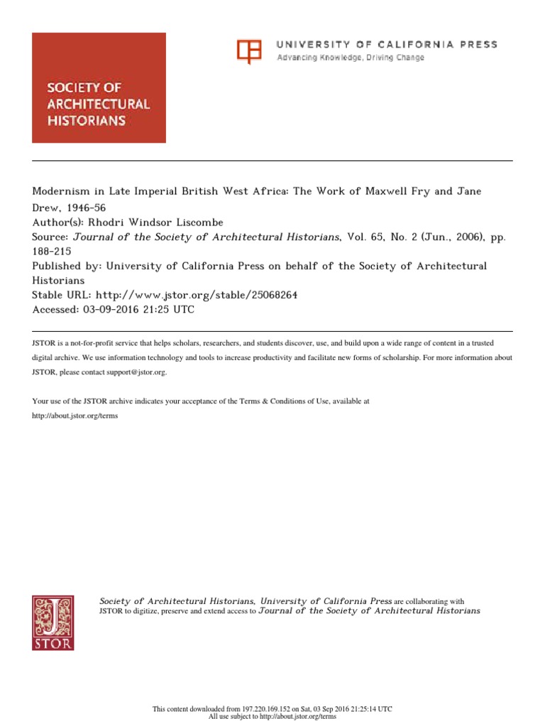 The Work of Maxwell Fry and Jane Drew | PDF | Colonialism | West Africa