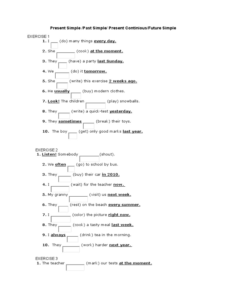 Exercises Present Past Future and Continous | PDF | Language Arts ...
