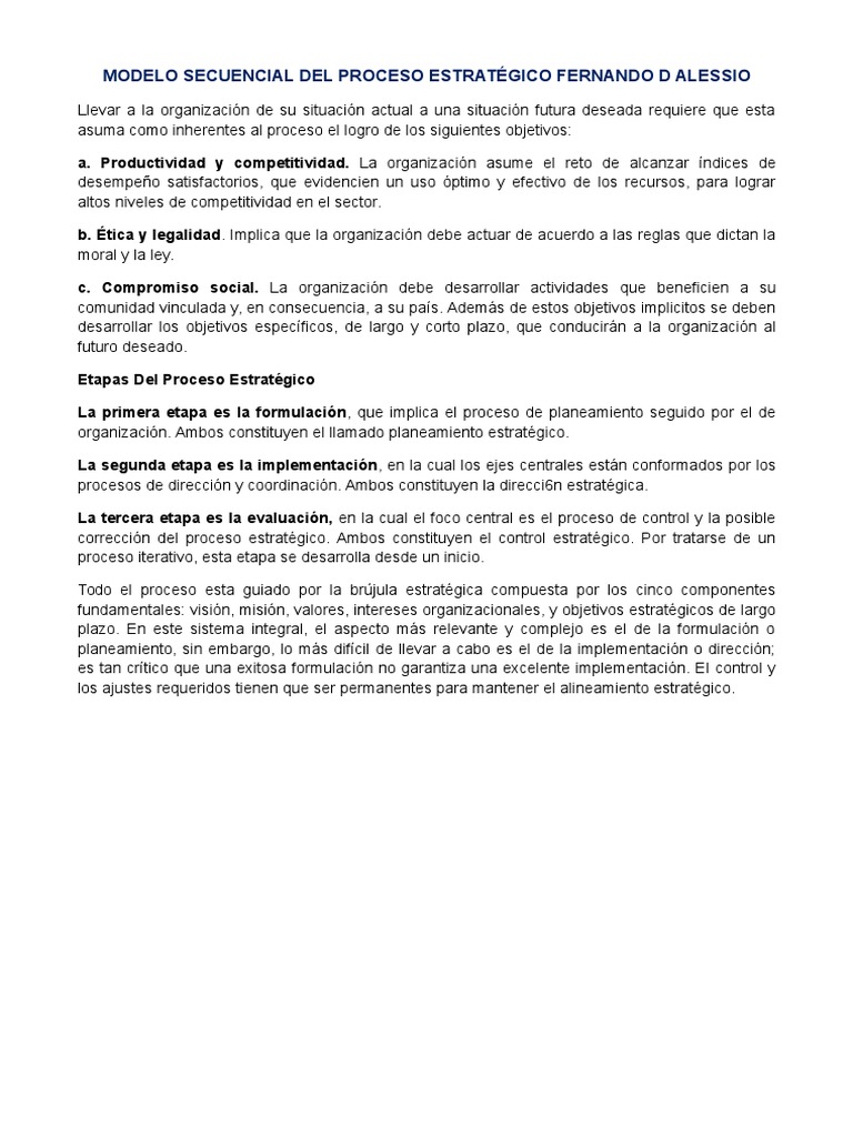 Modelo Secuencial Del Proceso Estratégico Fernando D Alessio | PDF