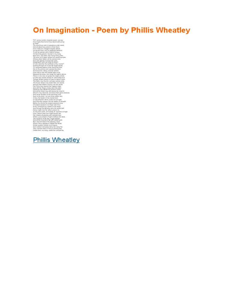 Imagination Poem by Phillis Wheatley | PDF