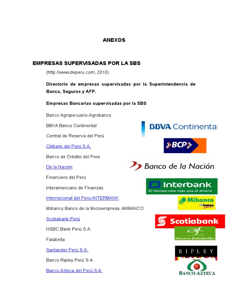 Sbs Anexo | PDF | Perú | Bancos