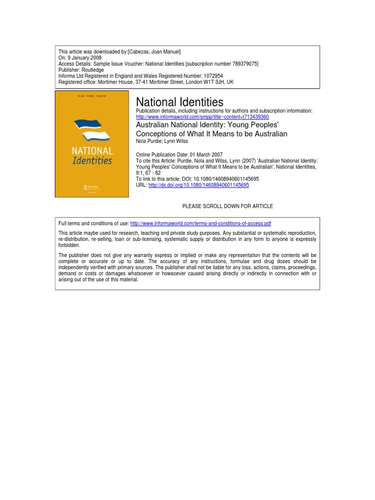 Australian National Identity. - Young Peoples' Conceptions of What It ...