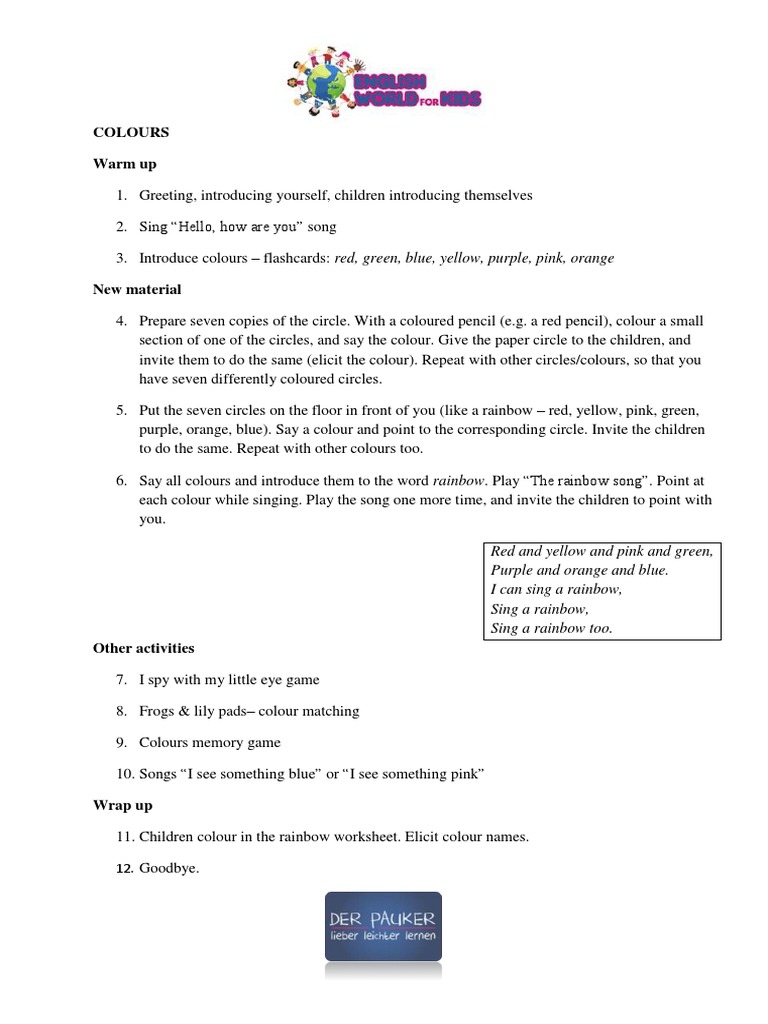 Colours Lesson Plan PDF | PDF