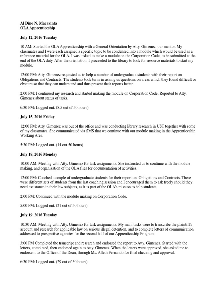 OLA Apprenticeship Log | PDF | Government