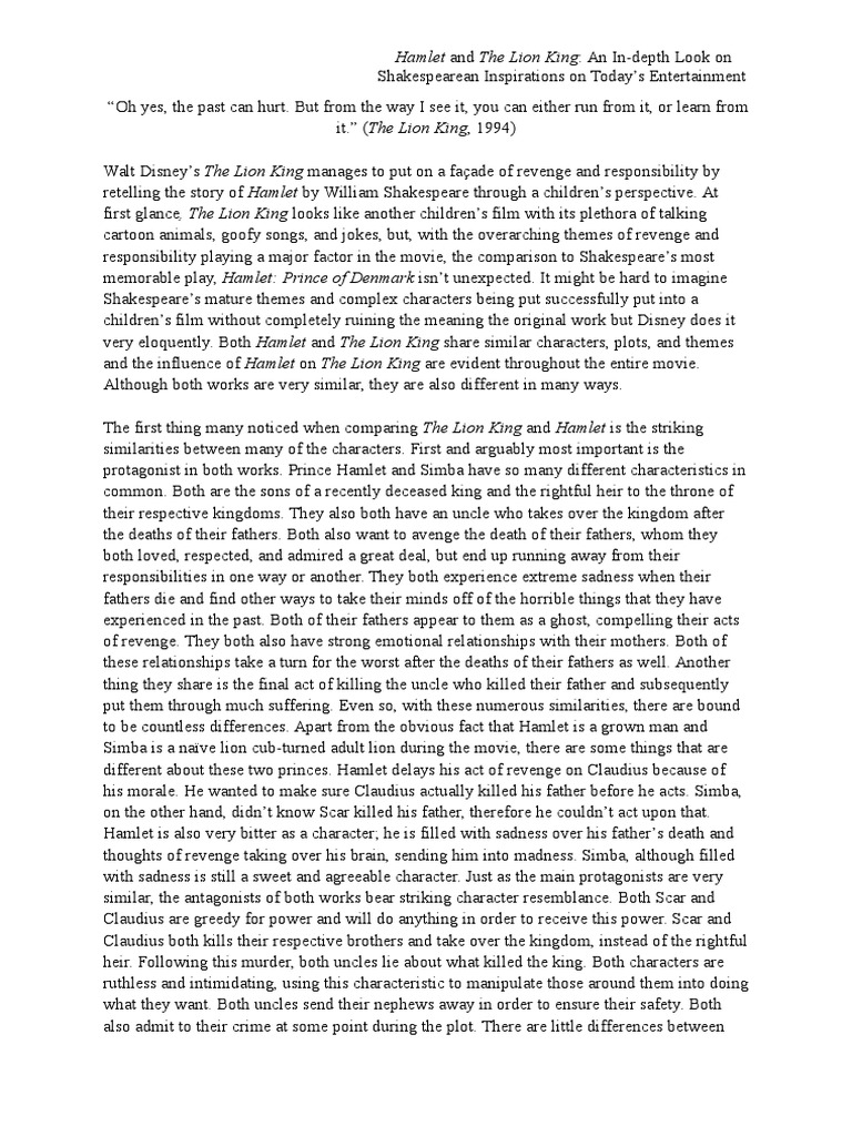 Lion King Vs Hamlet | PDF | Hamlet