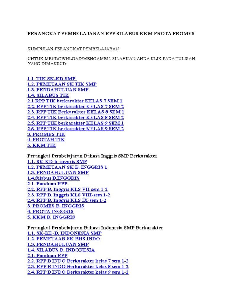 Perangkat Pembelajaran RPP Silabus KKM Prota Promes | PDF