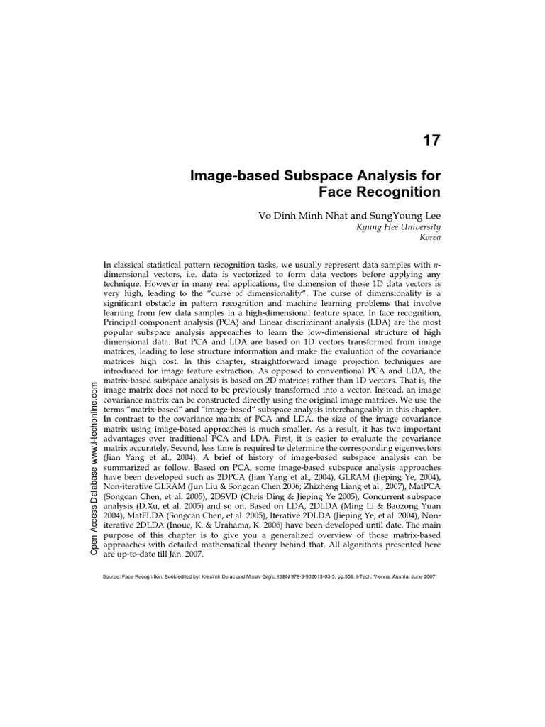Image-Based Subspace Analysis For Face Recognition: Vo Dinh Minh Nhat and Sungyoung Lee | PDF ...