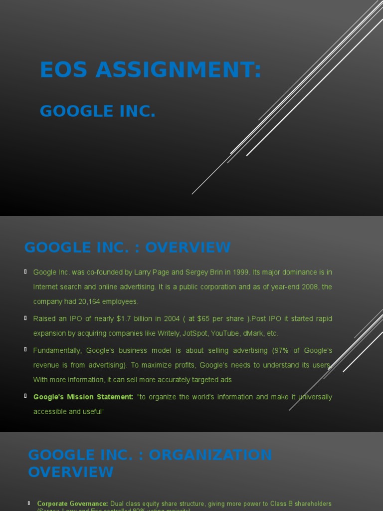 Eos Assignment:: Google Inc | PDF | Google | Web Search Engine