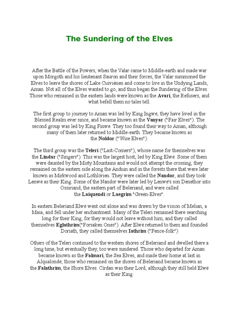 The Sundering of the Elves Explained | PDF | Elf (Middle Earth ...