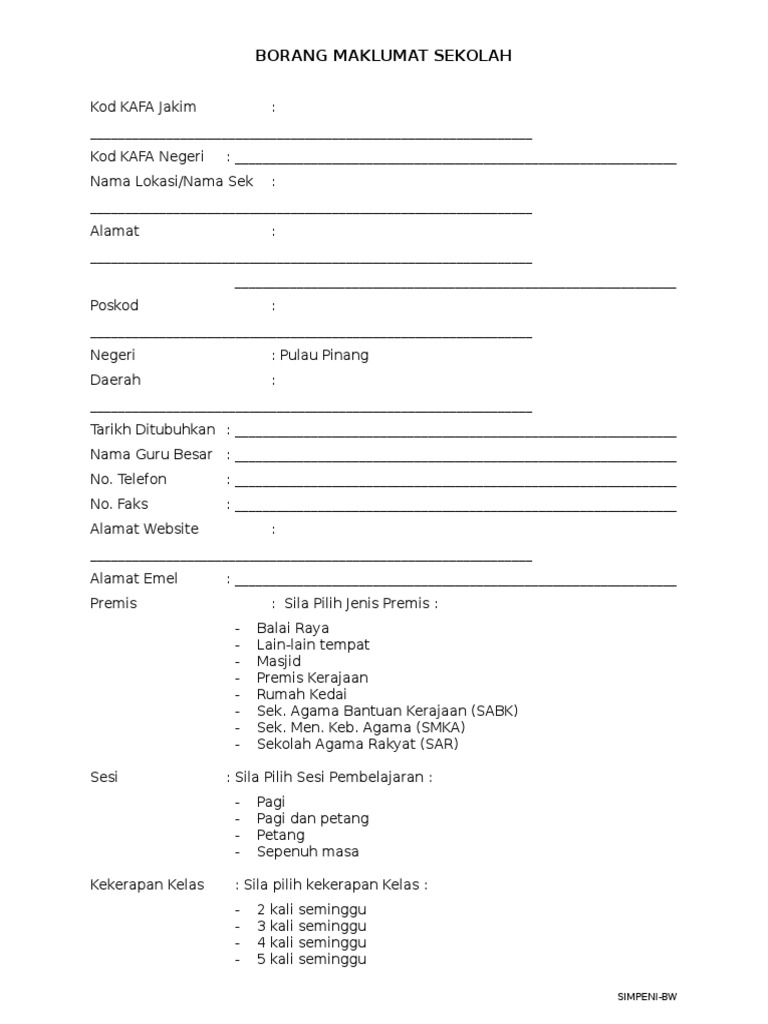 Format Borang Utk Simpeni | PDF