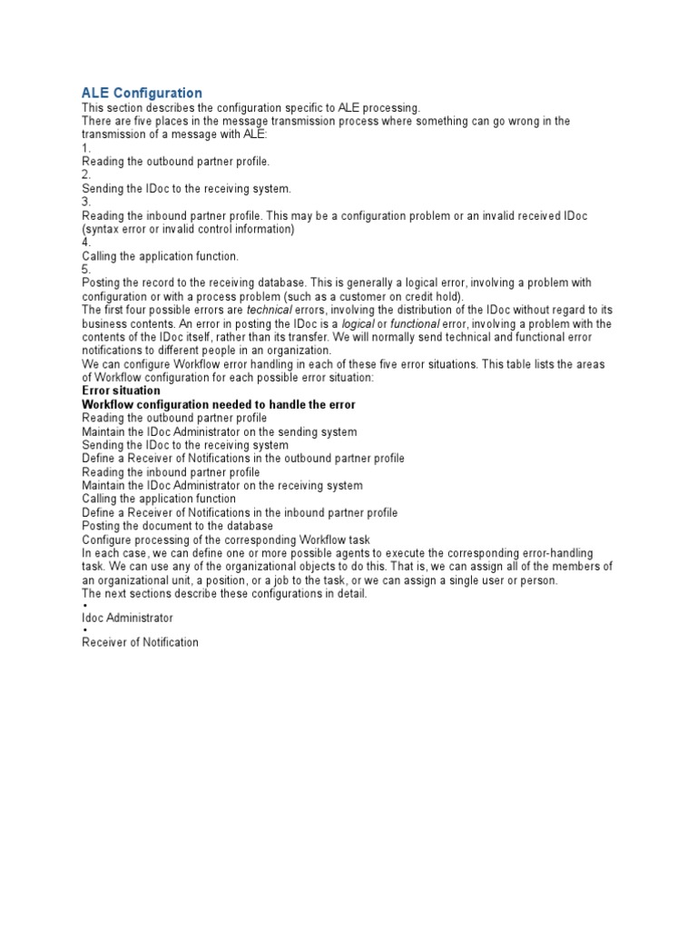 ALE Configuration: Error Situation Workflow Configuration Needed To ...